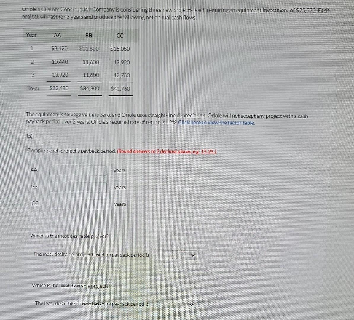 Solved Orioles Custom Construction Company is considering | Chegg.com