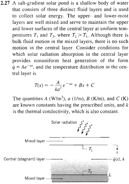 Solved A salt-gradient solar pond is a shallow body of water | Chegg.com