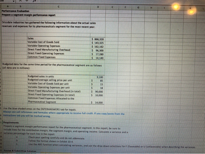 Solved A B C D Performance Evaluation Prepare a segment | Chegg.com