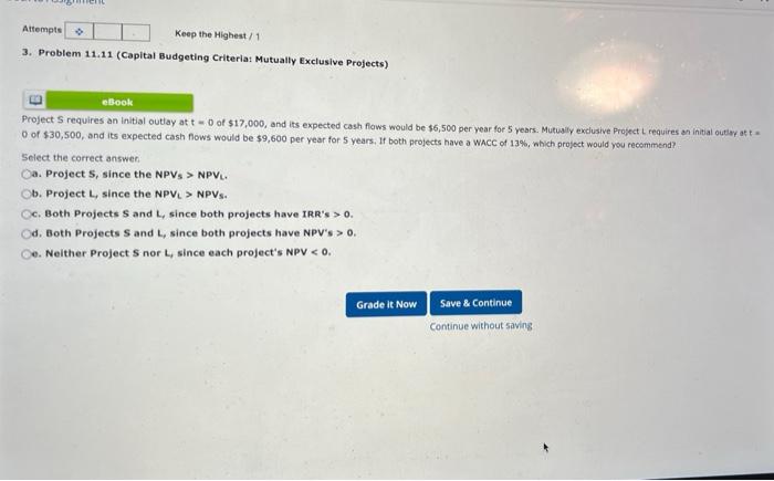Solved Attempts Keep the Highest/1 3. Problem 11.11 (Capital | Chegg.com