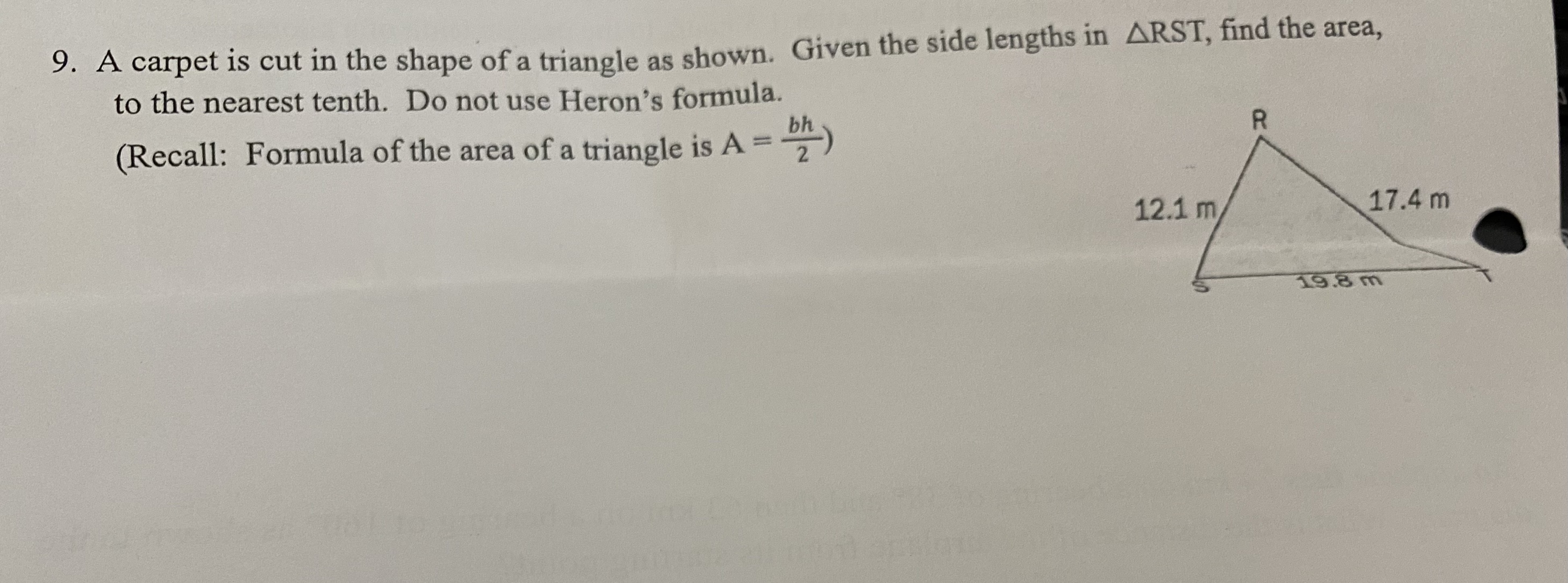 Solved Do ﻿not use Heron's formula. Find the area show ALL | Chegg.com