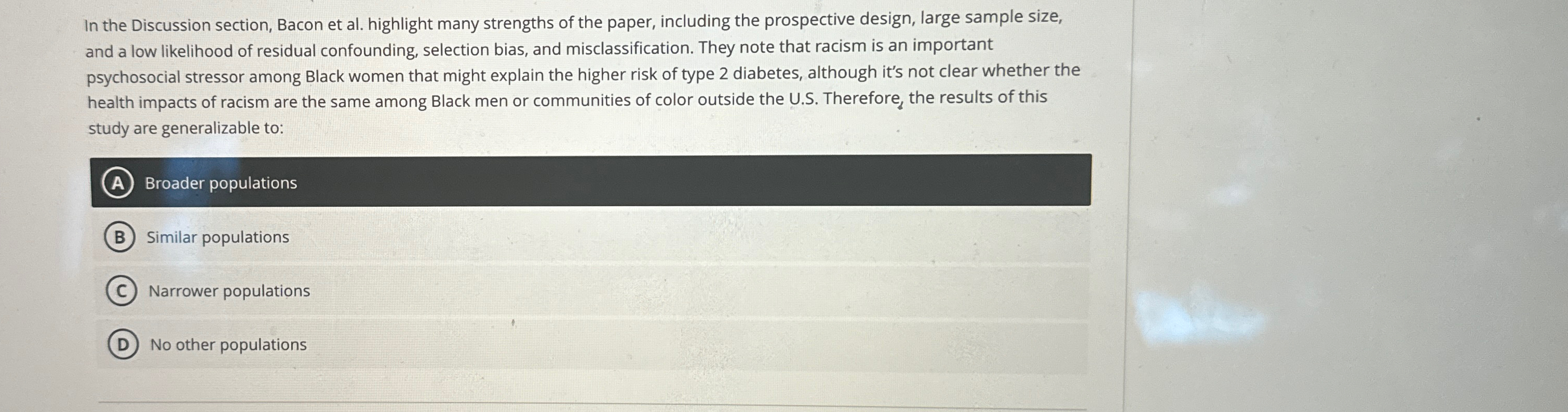 Solved In the Discussion section, Bacon et al. ﻿highlight | Chegg.com