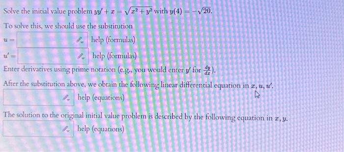 Solved Solve the initial value problem yy′+x=x2+y2 with | Chegg.com