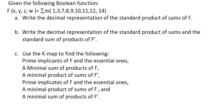 Solved Given the following Boolean | Chegg.com