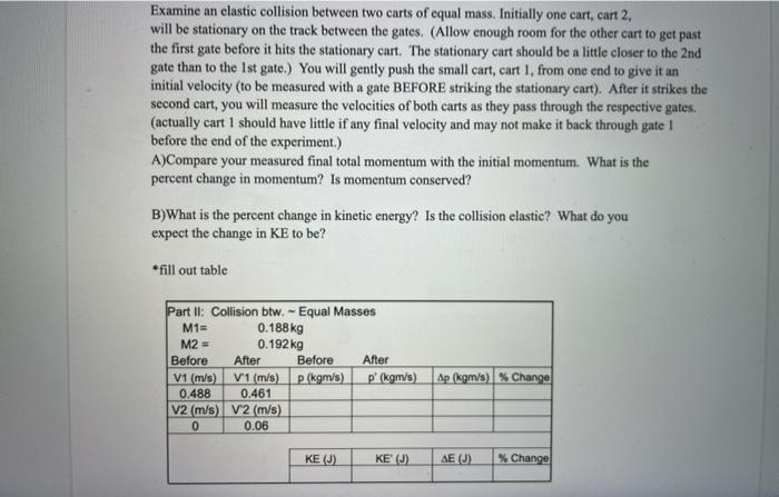 Solved Examine an elastic collision between two carts of | Chegg.com