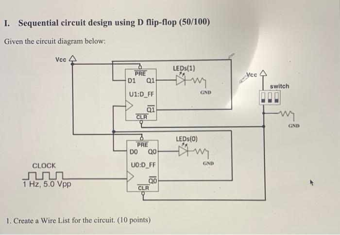 Solved I. Sequential circuit design using D flip-flop | Chegg.com