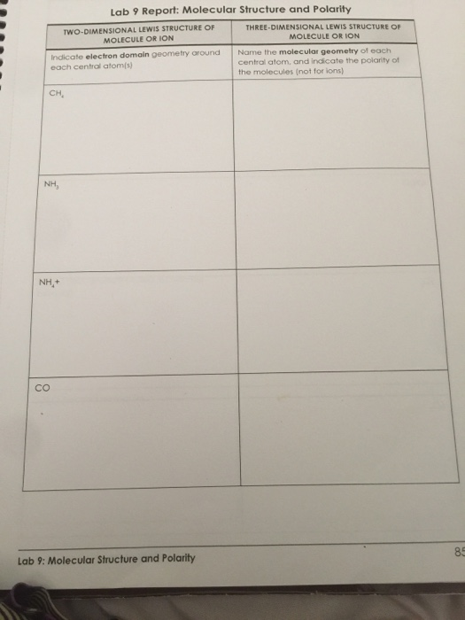 Solved Lab Report Molecular Structure And Polarity