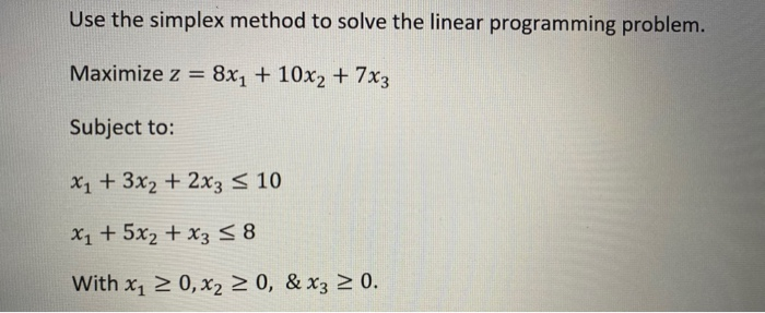 Solved Use the simplex method to solve the linear | Chegg.com