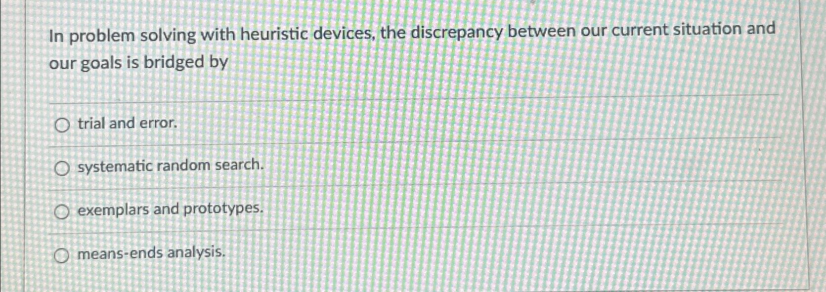 Solved In problem solving with heuristic devices, the | Chegg.com