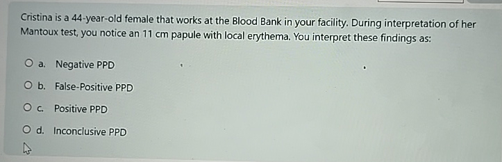 Solved Cristina is a 44-year-old female that works at the | Chegg.com