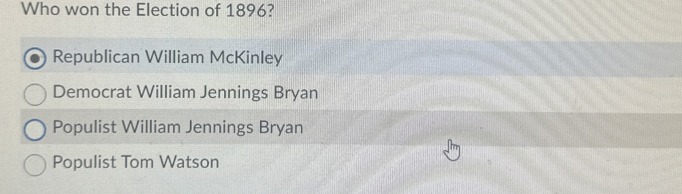 Solved Who won the Election of 1896?Republican William | Chegg.com