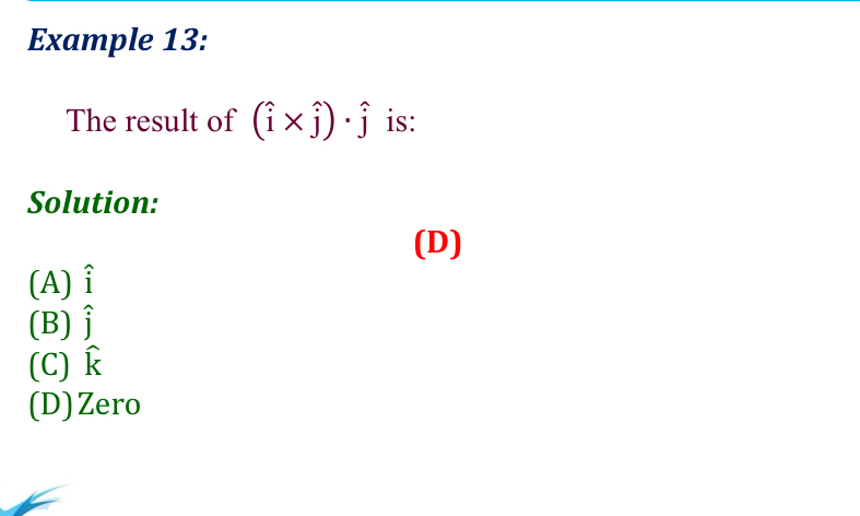 Solved Example 13:The result of (hat(i)×hat(j))*hat(j) | Chegg.com