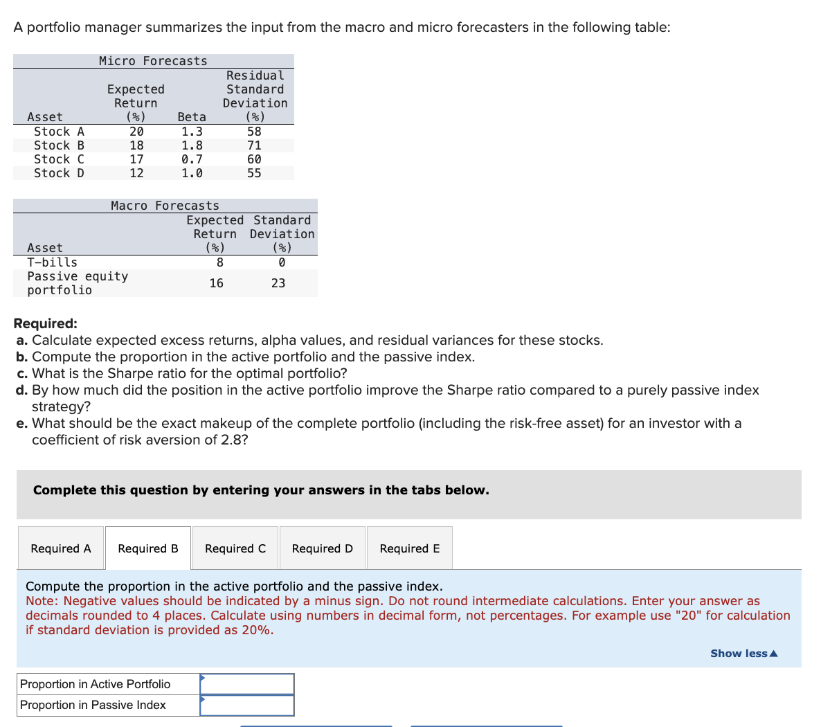 Solved A portfolio manager summarizes the input from the | Chegg.com