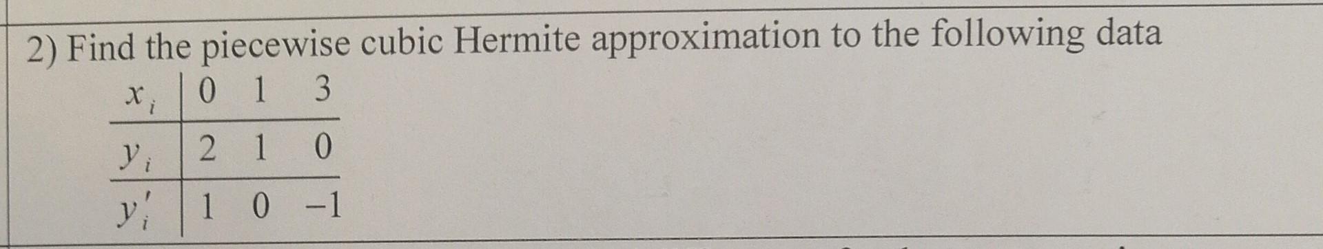 2) Find the piecewise cubic Hermite approximation to | Chegg.com