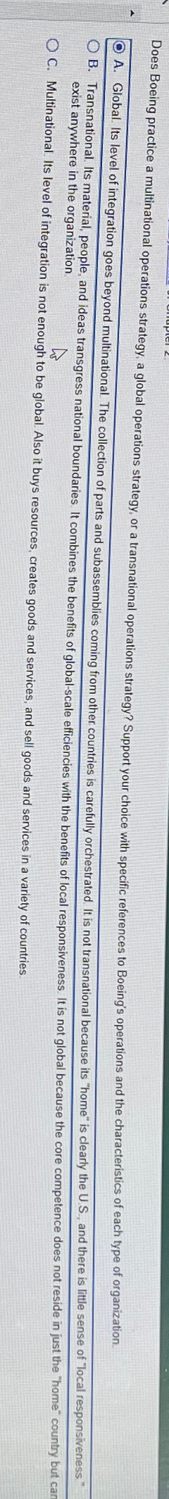 Solved Does Boeing practice a multinational operations | Chegg.com