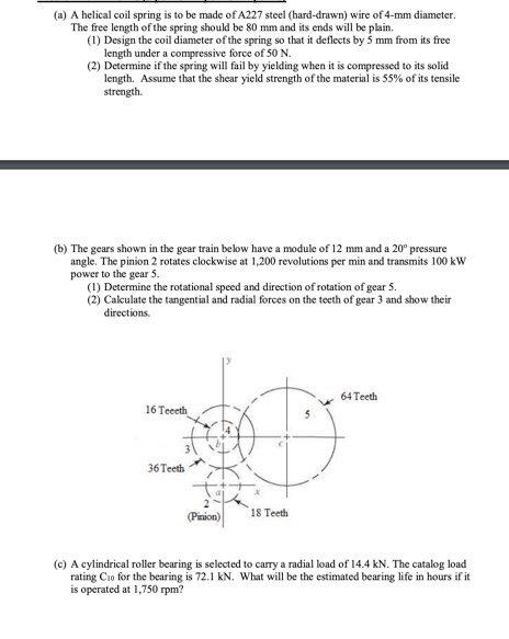 Solved (a) A helical coil spring is to be made of A227 steel | Chegg.com