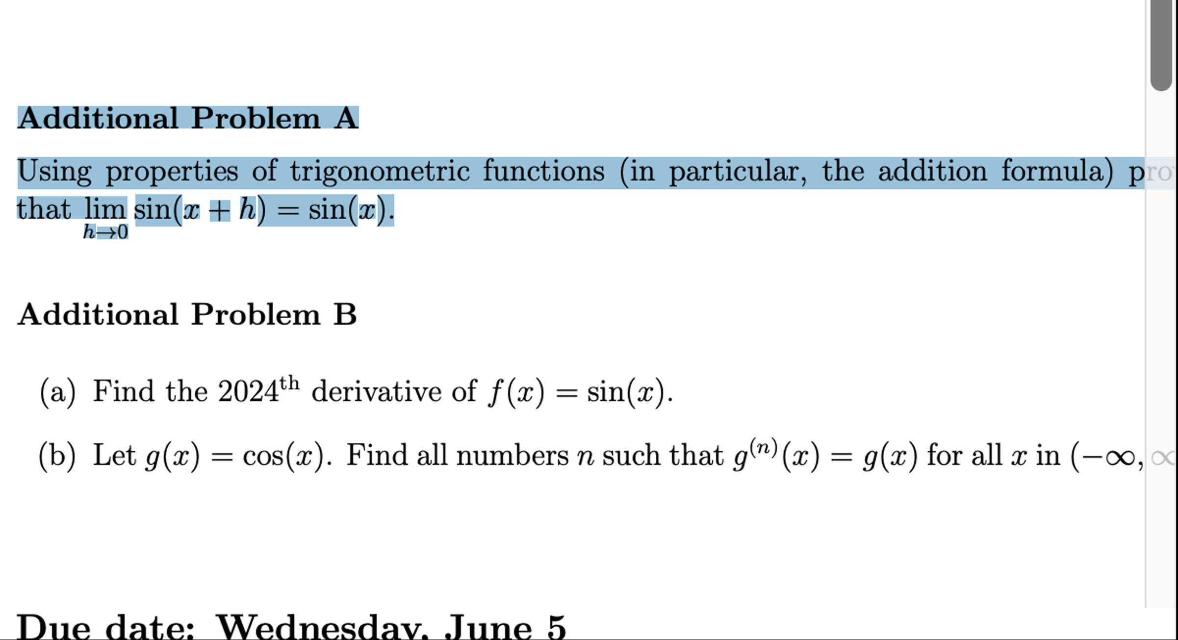 Solved Problem AUsing properties of trigonometric functions | Chegg.com