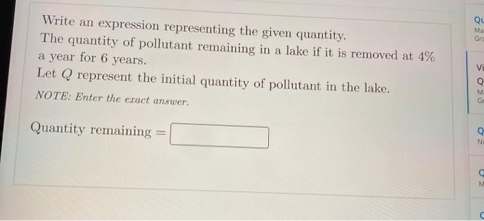 Solved Qu Ма Gr Write an expression representing the given | Chegg.com