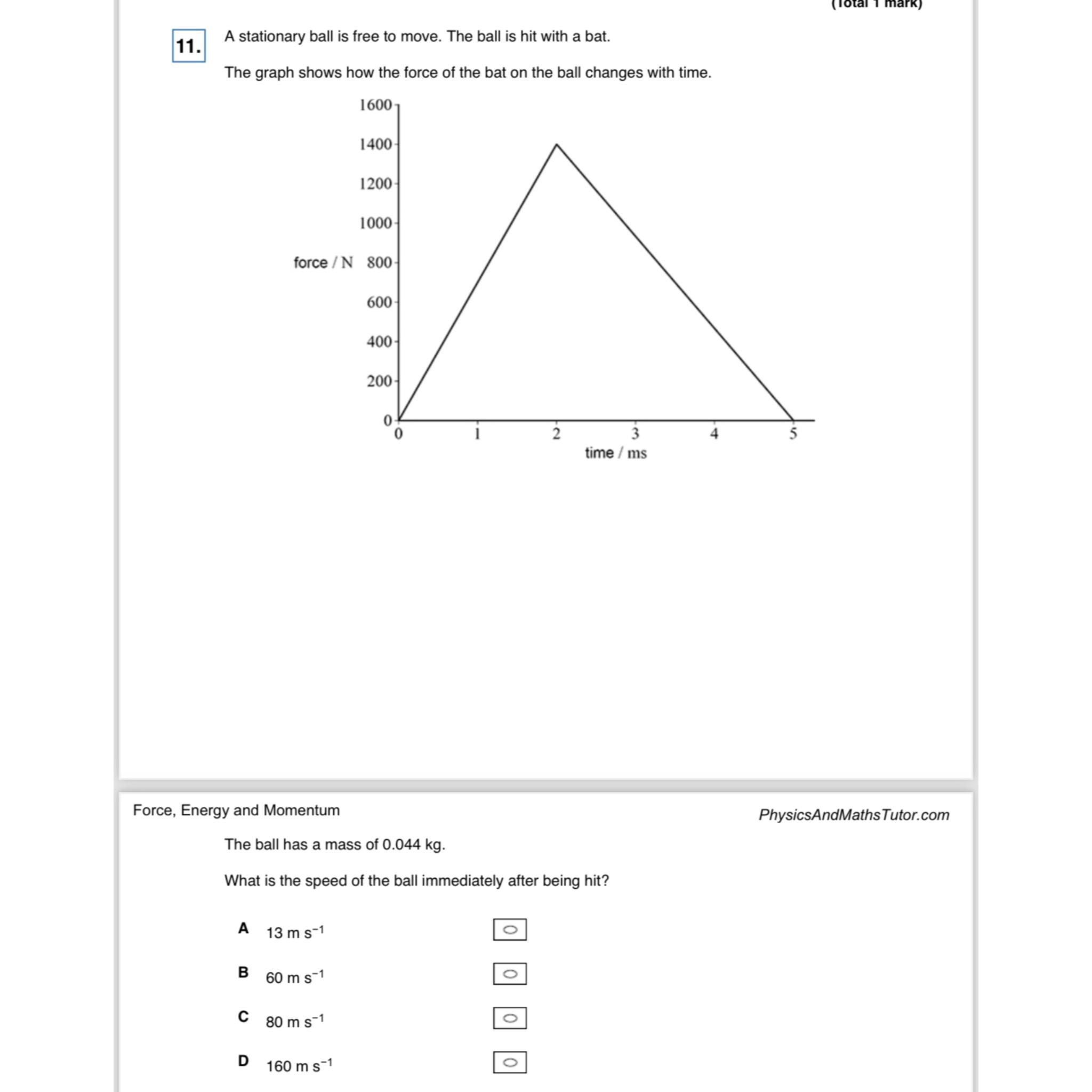 Solved A stationary ball is free to move. The ball is hit | Chegg.com