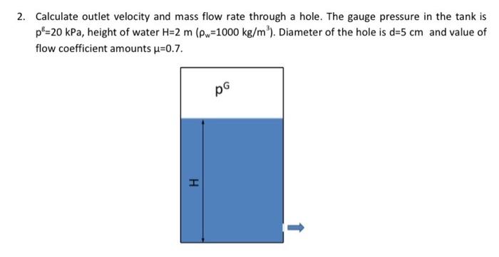 Solved 2. Calculate outlet velocity and mass flow rate | Chegg.com