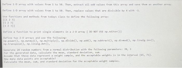 Solved Define 1 -D array with values from 1 to 50 . Then, | Chegg.com