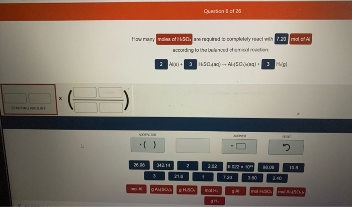 Solved Question 5 of 26 According to the balanced reaction | Chegg.com