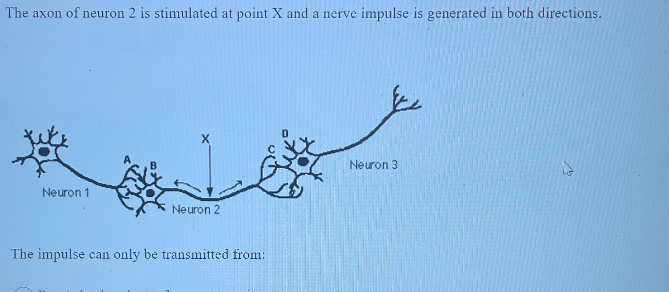 Solved The axon of neuron 2 ﻿is stimulated at point x ﻿and a | Chegg.com