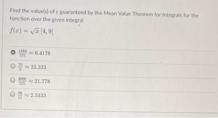 Solved Find the value(s) of c guaranteed by the Mean Value | Chegg.com