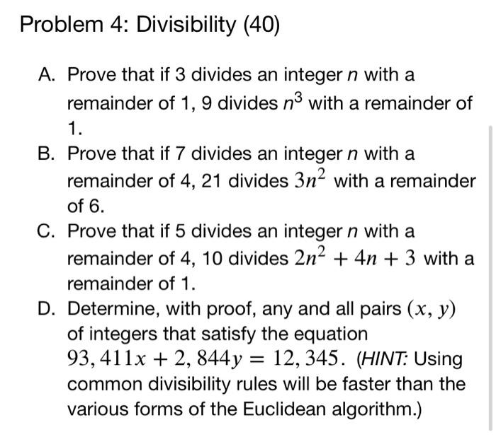 Solved Problem 4: Divisibility (40) A. Prove that if 3 | Chegg.com