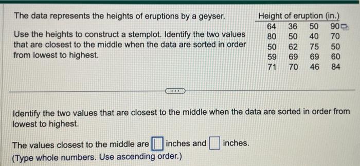Solved The data represents the heights of eruptions by a | Chegg.com