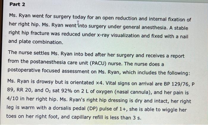 Solved Ms. Ryan went for surgery today for an open reduction | Chegg.com
