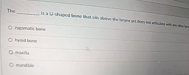 Solved The ﻿is a U-shaped bone that sits above the larymx | Chegg.com