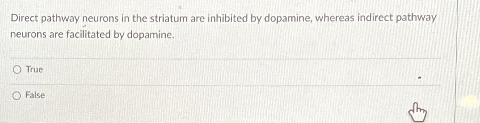 Solved Direct pathway neurons in the striatum are inhibited | Chegg.com