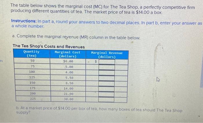 Solved The table below shows the marginal cost (MC) for The | Chegg.com