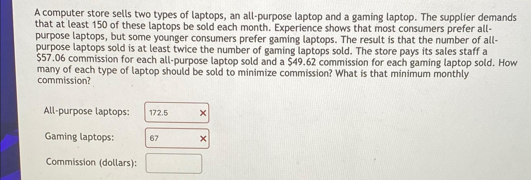 Solved A computer store sells two types of laptops, an | Chegg.com