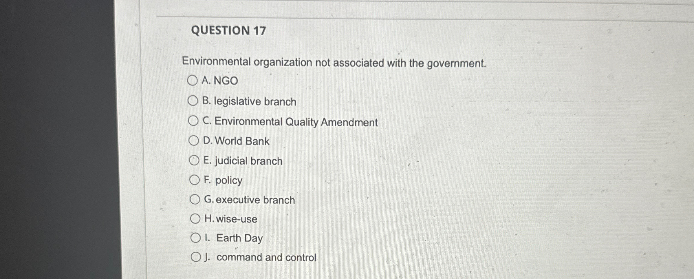 Solved QUESTION 17Environmental organization not associated | Chegg.com