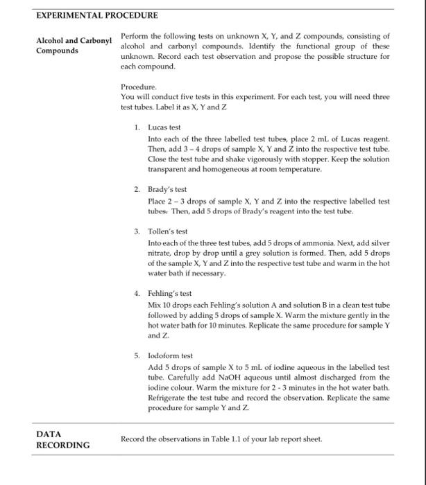 Solved EXPERIMENT Identification of Unknown Organic Compound | Chegg.com