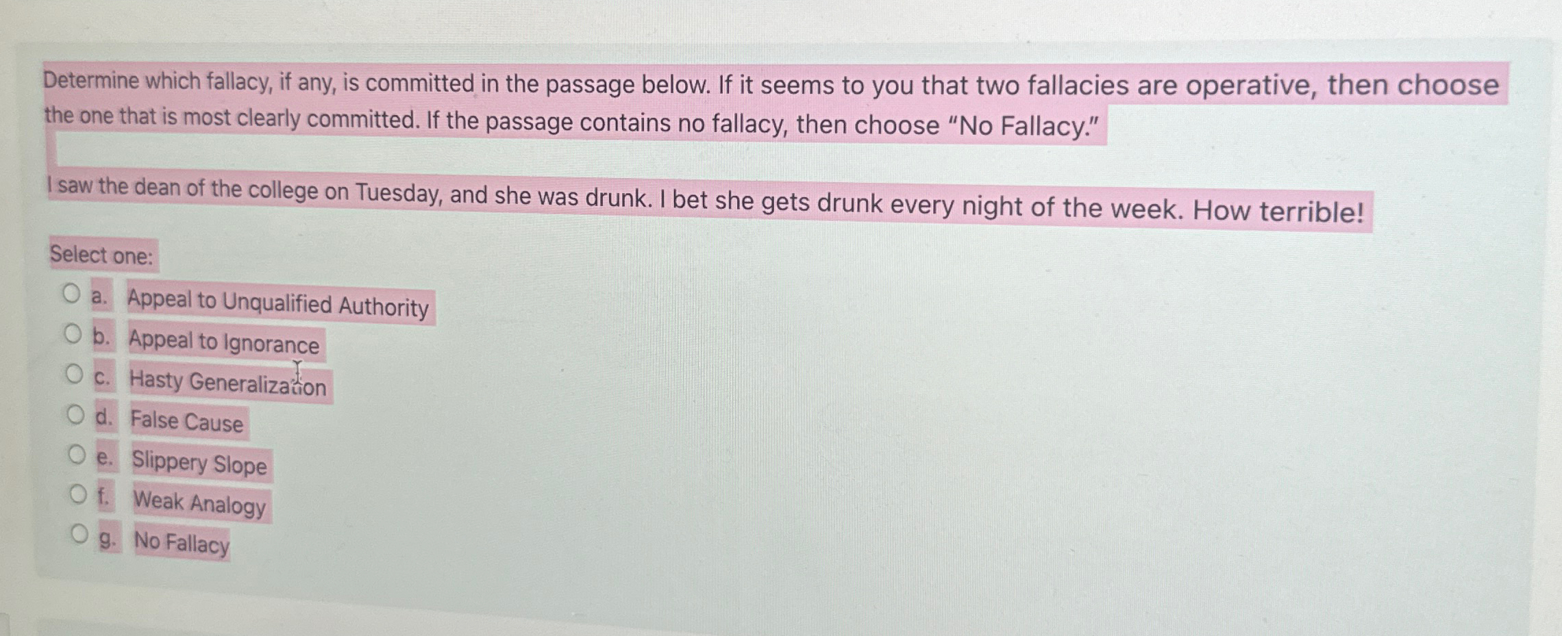 Solved Determine which fallacy, if any, is committed in the | Chegg.com