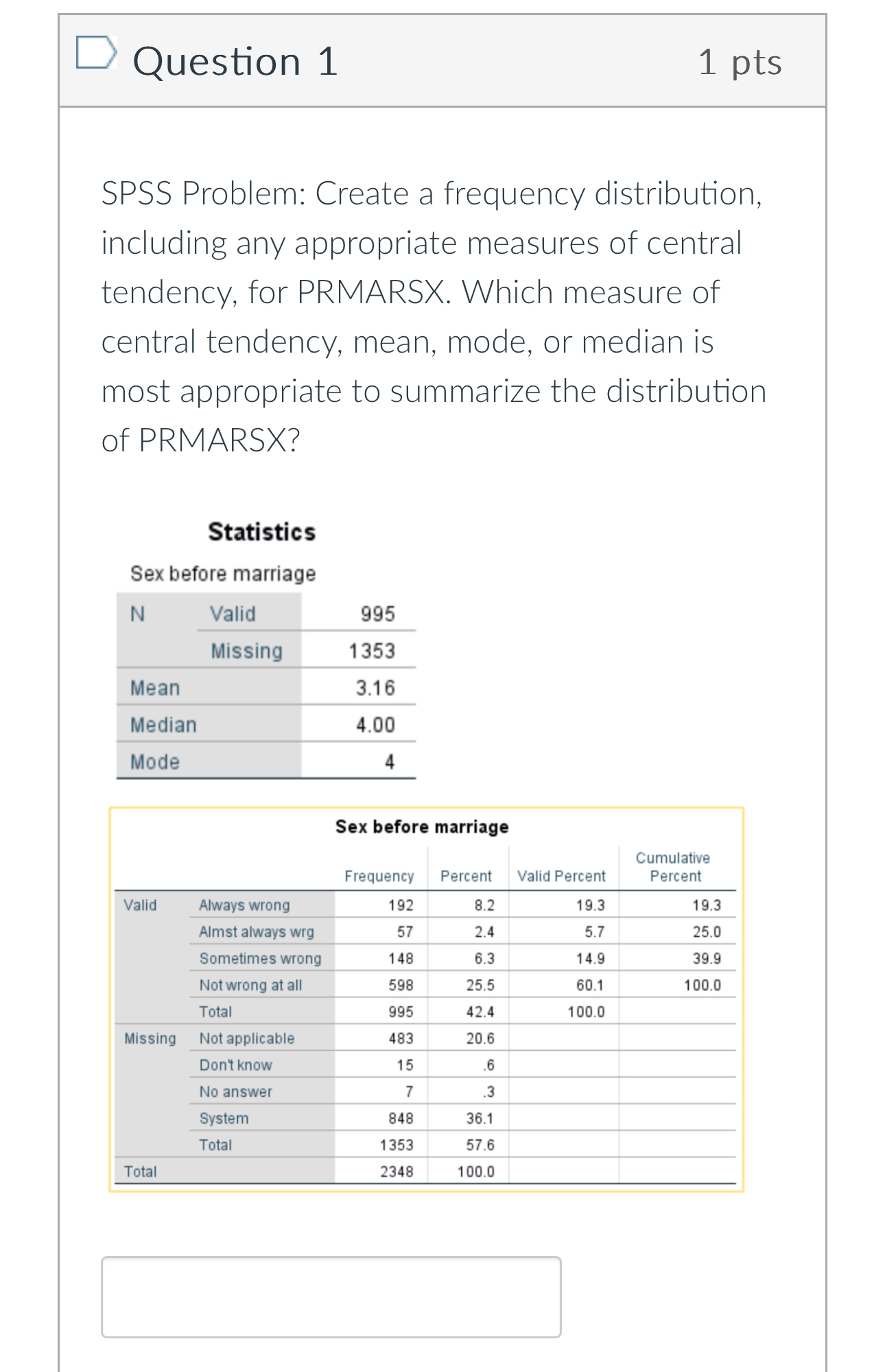 Solved SPSS Problem: Create a frequency distribution, | Chegg.com