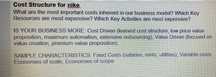Solved Cost Structure for nike What are the most important | Chegg.com