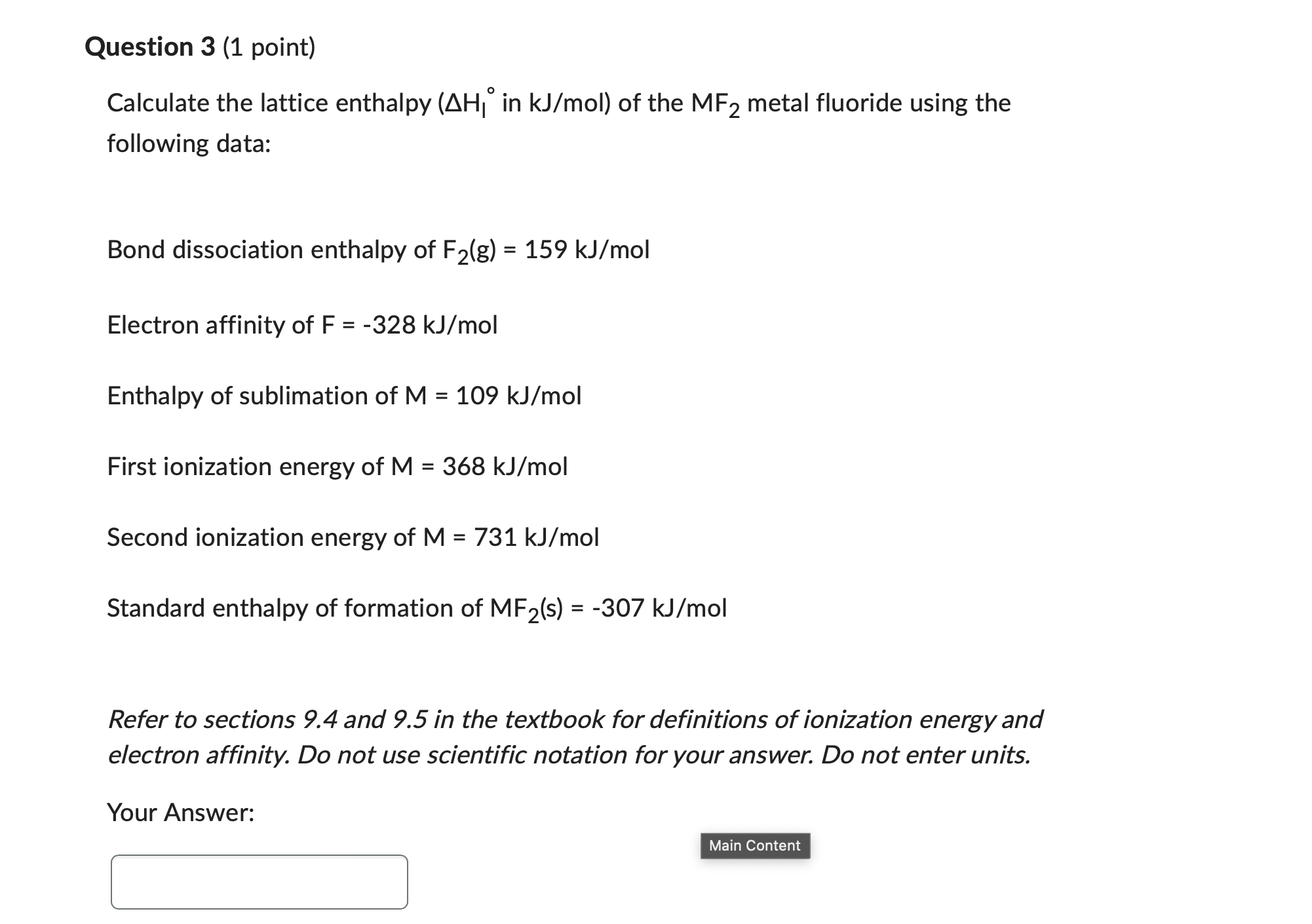 Solved Question 3 (1 ﻿point)Calculate the lattice enthalpy | Chegg.com