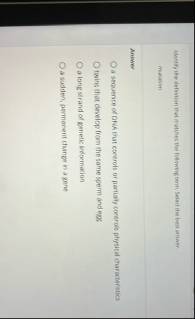 Solved Identify the definition that matches the following | Chegg.com