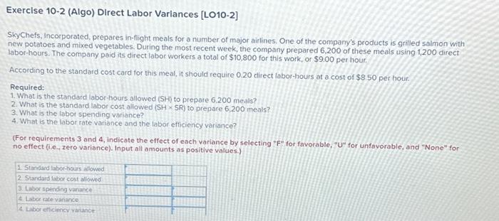 Solved Exerclse 10-2 (Algo) Direct Labor Varlances [LO10-2] | Chegg.com