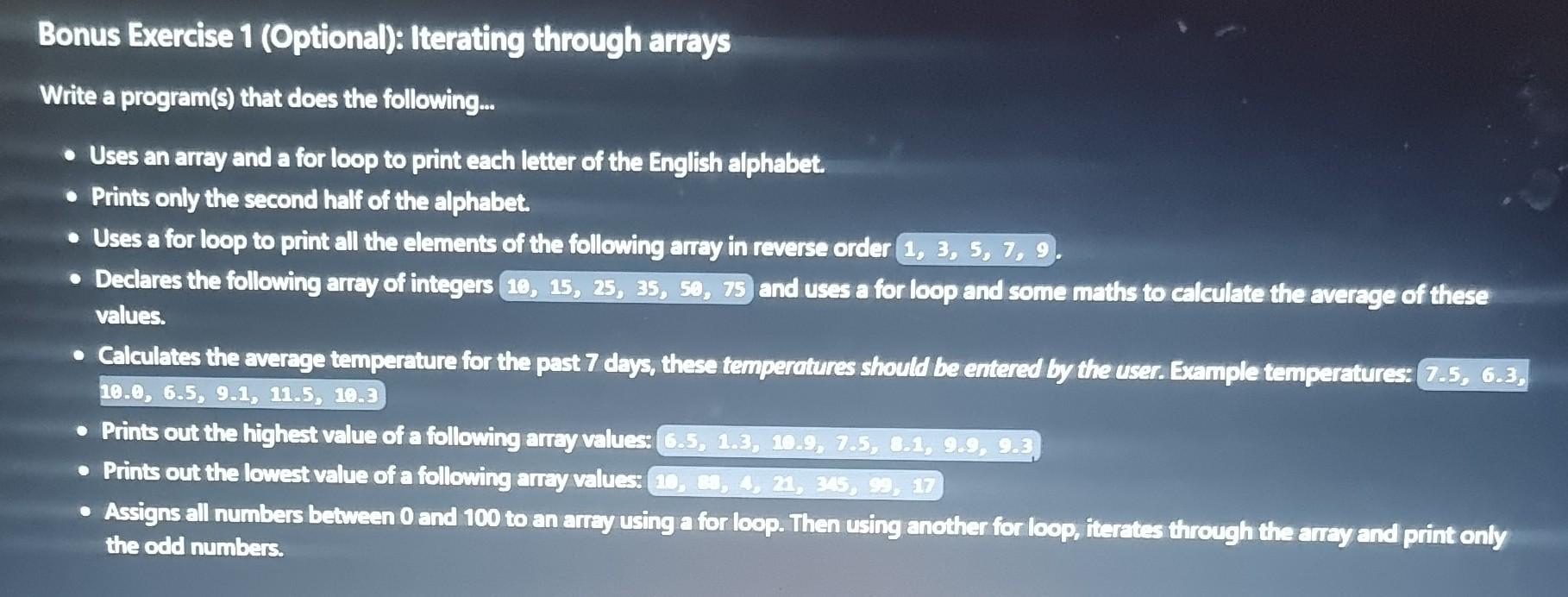 Solved Bonus Exercise 1 Optional Iterating Through Arrays
