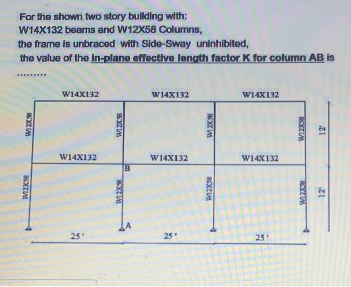 Solved For the shown two story building with: W14X132 beams | Chegg.com