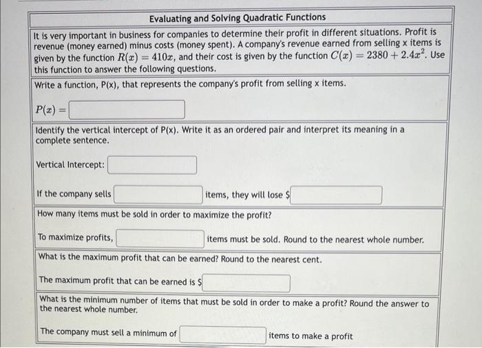 Solved Evaluating and Solving Quadratic Functions It is very | Chegg.com