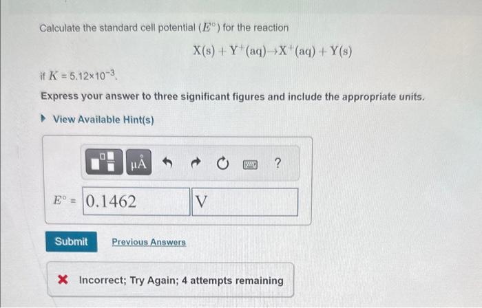 Solved Calculate The Standard Cell Potential E∘ For The