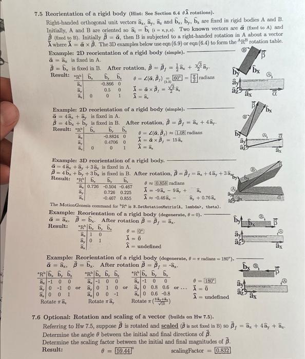 Solved 7.5 Reorientation of a rigid body (Hint: See Section | Chegg.com