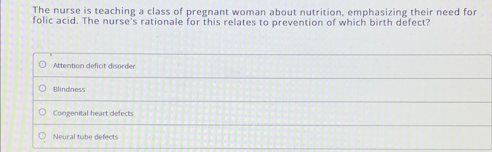 Solved The nurse is teaching a class of pregnant woman about | Chegg.com