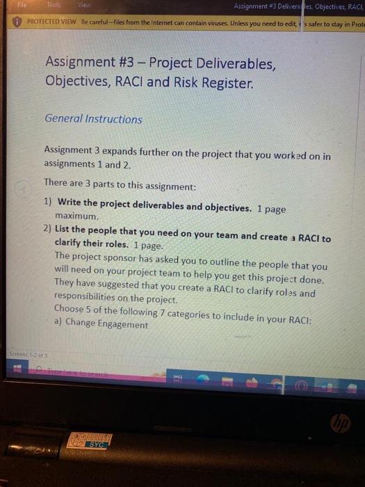 Assignment \#3 - Project Deliverables, Objectives, | Chegg.com